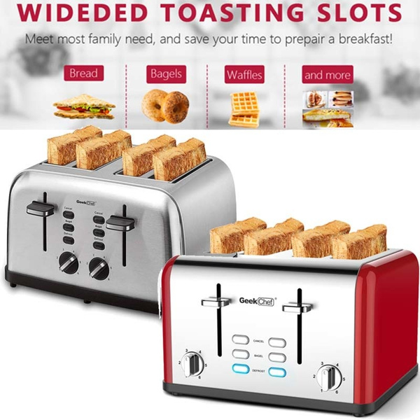 Toaster 4 Slices, Geek Chef Stainless Steel Extra-wide Slot Toaster ...