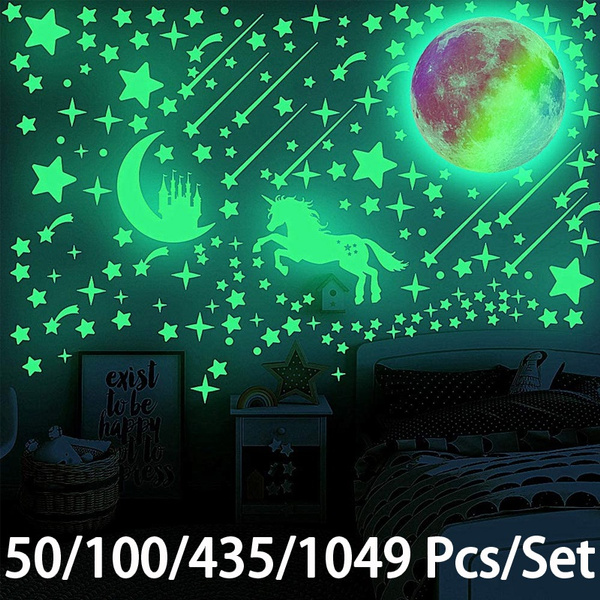 50/100/435 Pcs/set Luminous Moon Stars Dots Wall Sticker Kids Room ...