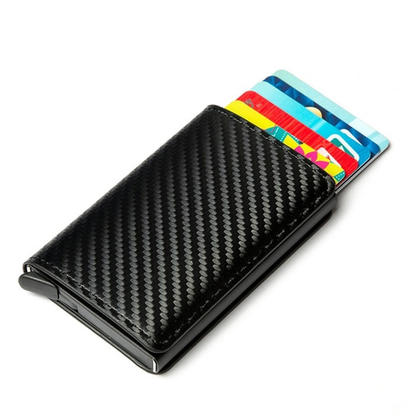 Aluminum Card Holder Carbon Fiber Leather RFID Metal Case Slim Smart ...