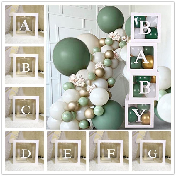 White Transparent Balloon Boxes With Letters DIY Name for Baby Shower ...