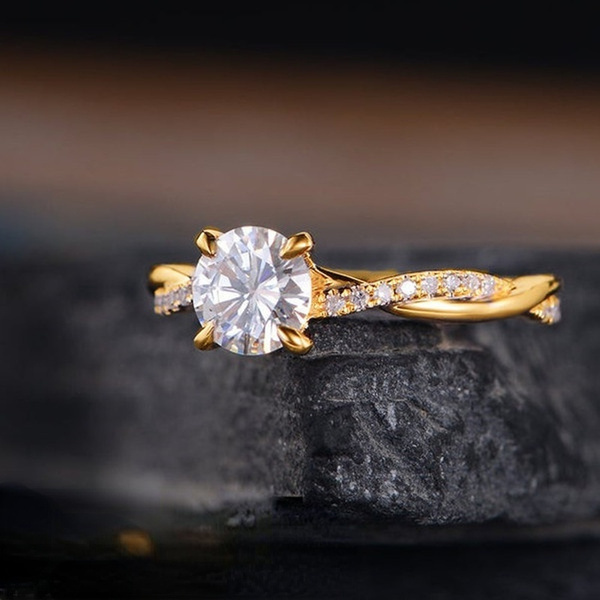 Tri-Color Twist Delicate rhinestones Ring Engagement Ring, Twist ...