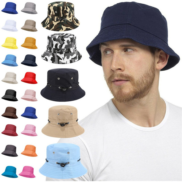Bucket Hats Summer Travel Beach Sun Hat Outdoor Cap Unisex Plain Cotton ...