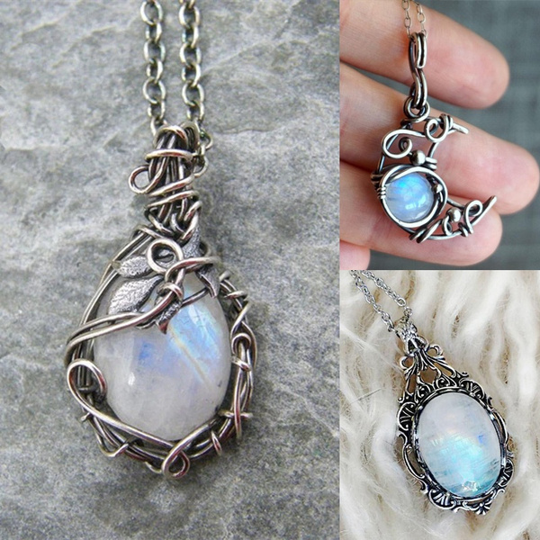 Moon Shape Moonstone Pendant Necklace For Women Female Fashion Jewelry ...