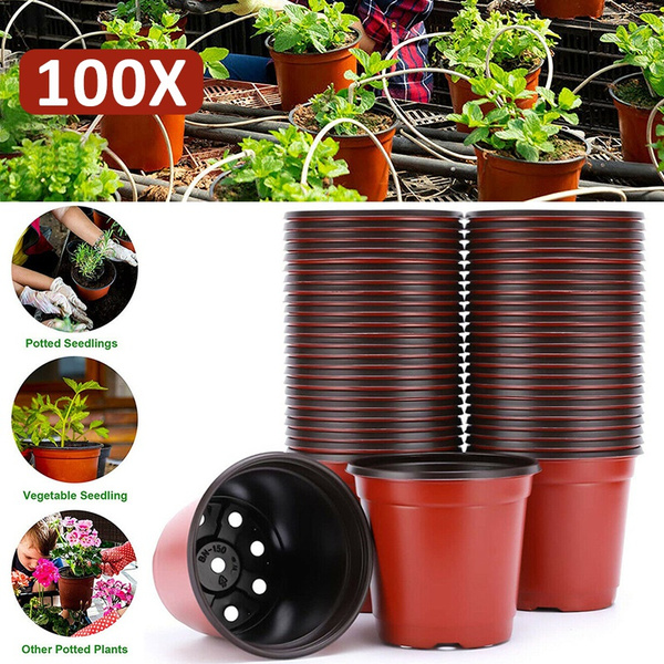 100pcs Plastic Plant Flowers Pots Nursery Seedlings Breathable ...