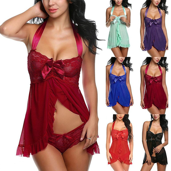 New Womens Self Knot Front Teddy Lingerie One Piece Floral Lace