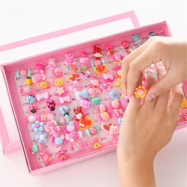 10PCS/Lot Children's Cartoon Rings Candy Flower Animal Bow Shape Ring ...