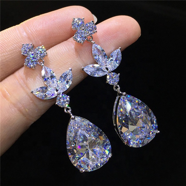 1 Pair Luxury Crystal Cubic Zirconia Dangle Earrings for Women Trend ...