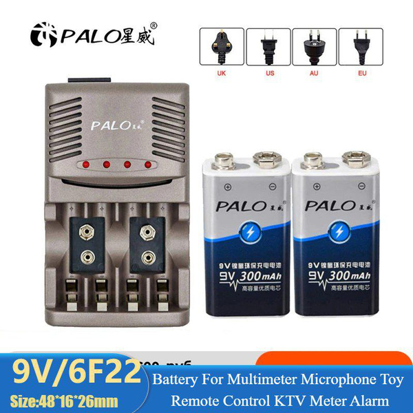 PALO 9v 6F22 300mAh Ni-MH NiMH 9 Volt Rechargeable Batteries + Charger ... PALO 9v 6F22 300mAh Ni-MH NiMH 9 Volt Rechargeable Batteries + Charger ...