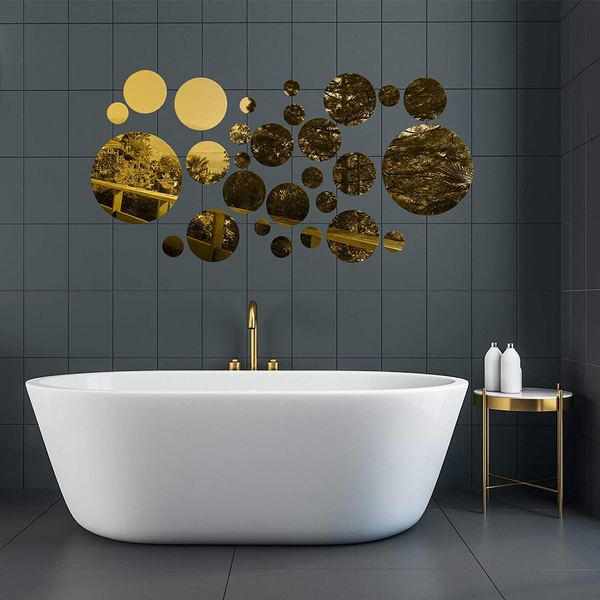 126 Pieces 3D Acrylic Mirror Wall Sticker Round Circle Sticker Wall ...