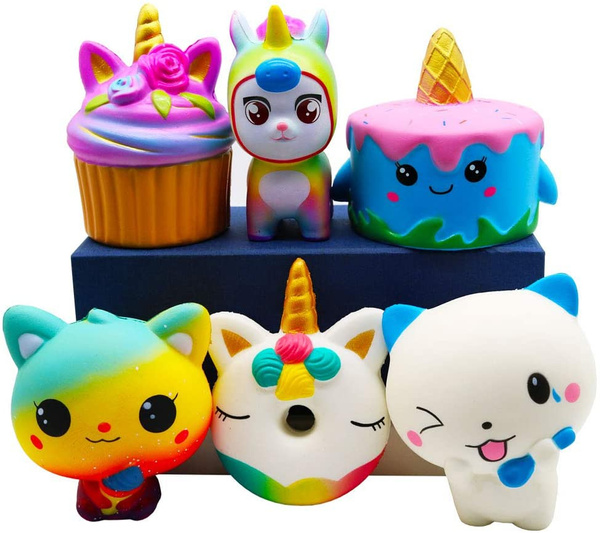 6 Pack Squishies Toys Set Slow Rising Jumbo Unicorn Cake Donut Cat ...