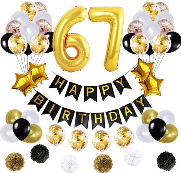 67 Birthday Decorations Ballons Happy Birthday Banner pom pom Flowers ...