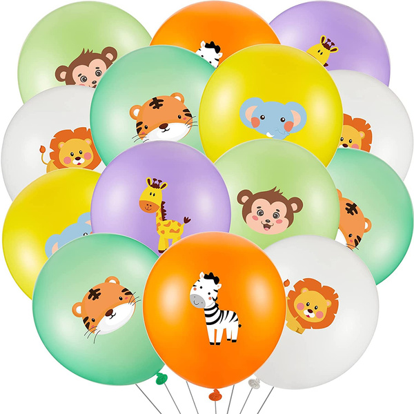 72 Pieces Jungle Animal Balloons Jungle Animal Latex Helium Balloons 12 ...