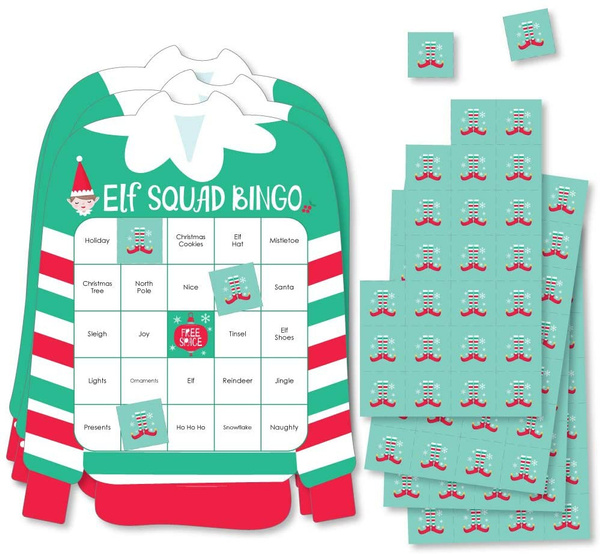 Elf Squad - Bingo Cards and Markers - Kids Elf Christmas and Birthday ...