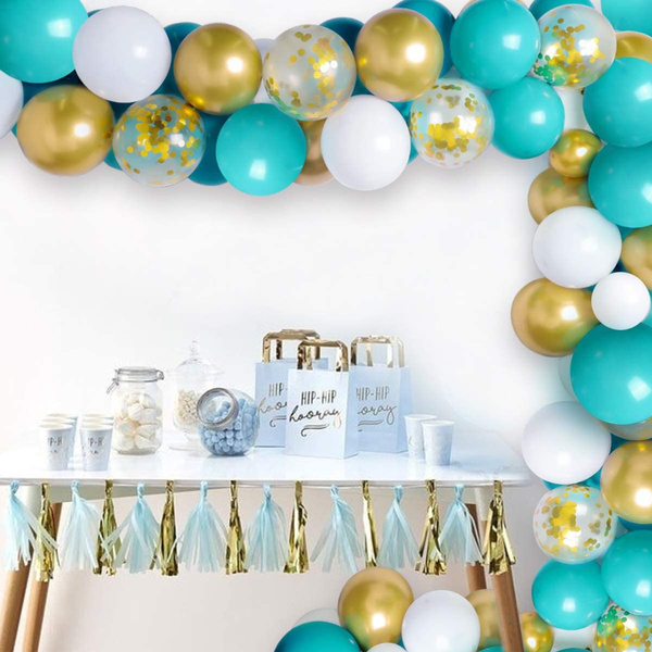 Teal Gold Balloon Garland Party Decorations Turquoise and White Balloon ...