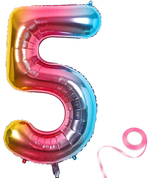 Number Balloon, 40 Inch Light Rainbow Helium Numbers 5 Mylar Balloons ...