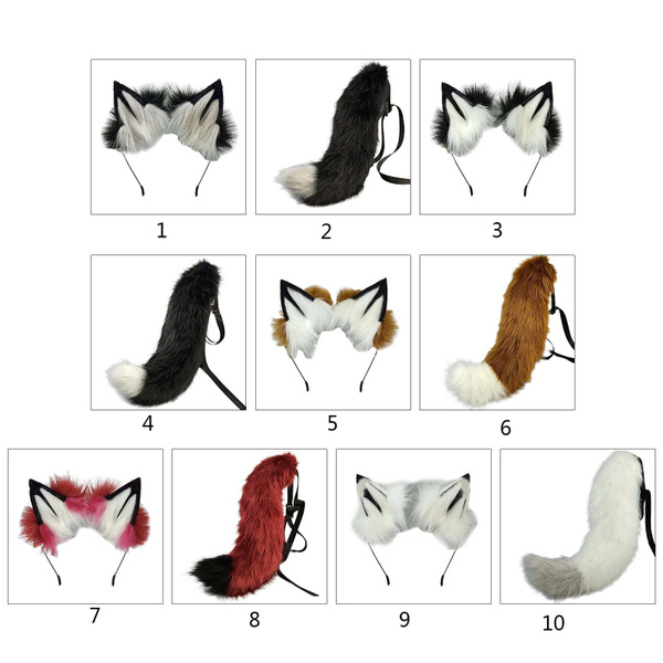 1Pcs Anime Wolf Tail Cosplay Prop Plush Headband Halloween Party Gift ...