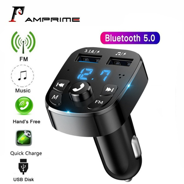 AMPrime 3.1A Dual USB Car Charger Bluetooth 5.0 Wireless Handsfree Car ...
