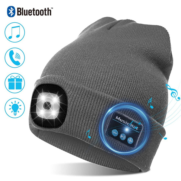 Bluetooth 5.0 LED Beanie Hat, Built-in Stereo Speakers & Mic, USB ...