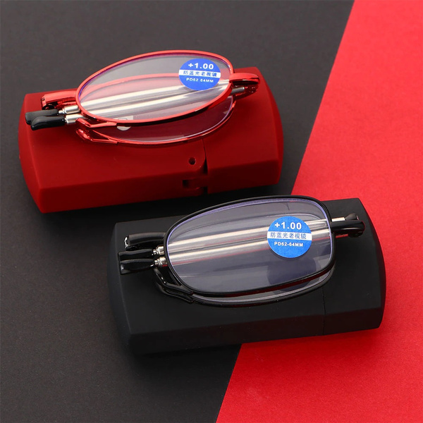 Fashion Mini Design Blue Light Proof Reading Glasses Men Women Folding Small Glasses Frame Black
