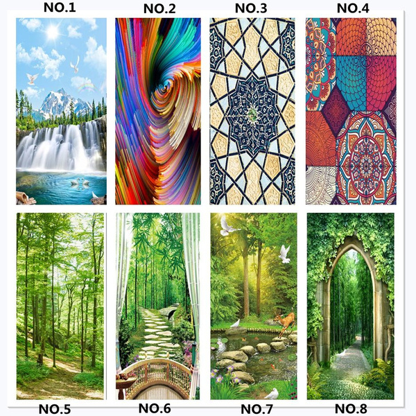 3D Modern Design Door Sticker Self-Adhesive Wallpaper Forest Landscape ...