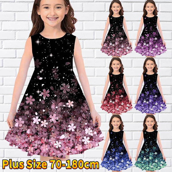 Kids Fashion Printed Dresses Floral Print Sleeveless Dress for Little ...
