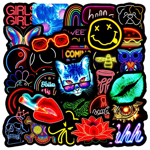 50PCS Funny Neon Light Stickers Aesthetic Classic Retro Neon Style ...
