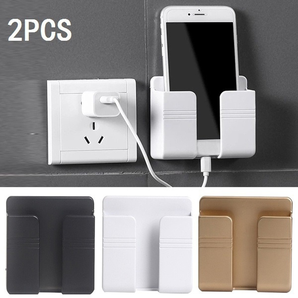 2pcs Wall Phone Mounted Organizer Storage Box Mobile Phone Plug Holder ...