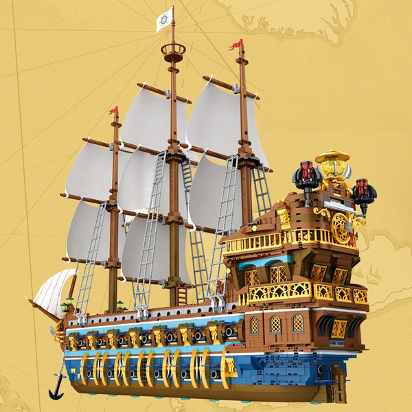 New 3162PCS MOC Caribbean Pirates Ship The Royal Fleet Boat Large Model ...