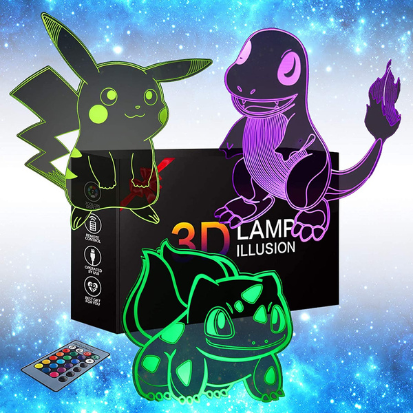 3D Pikachu Night Light, Pikachu Anime Table Lamp 16 Color Change Decor ...