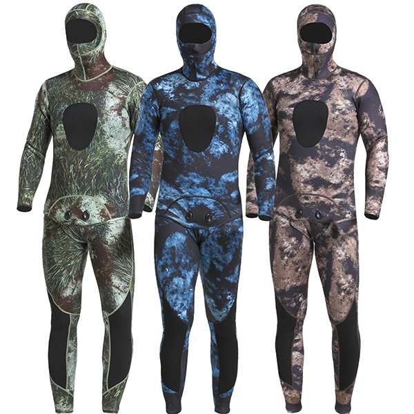 3mm Camouflage Wetsuit Long Sleeve Fission Hooded 2 Pieces Of Neoprene ...