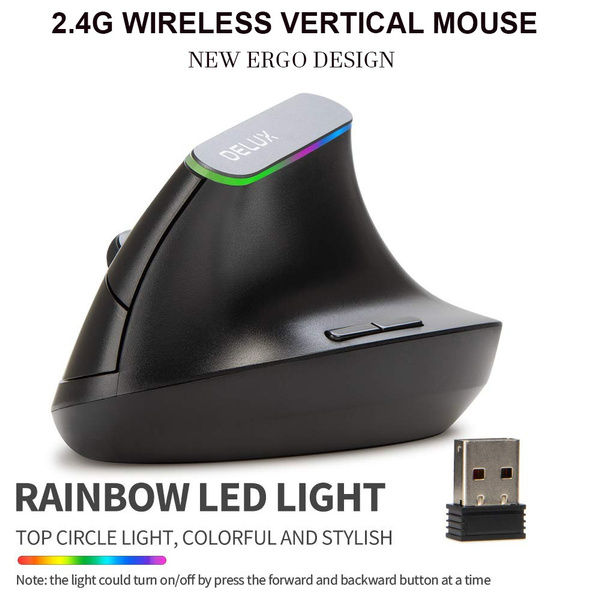 DELUX 2.4G Wireless Ergonomic Vertical Optical Mouse with USB Receiver ...