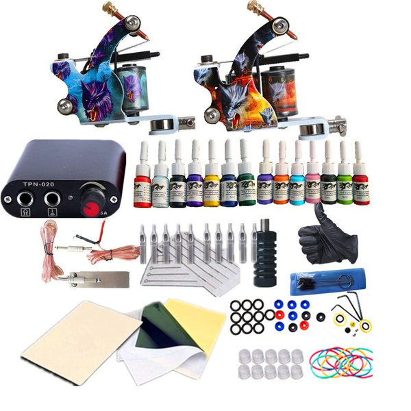 Tattoo Kit Complete Set 1/2 Tatoo Machine 14 Colors Inks Pigment ...