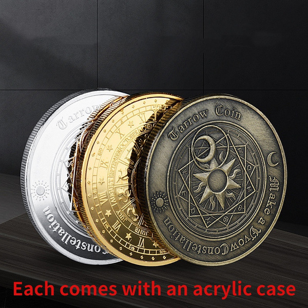 Western Tarot card wishing gold-plated coins moonlight sun god lucky ...