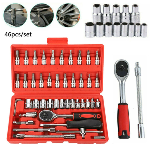 46Pcs Socket Set 1/4" Wrench Torx Ratchet Driver Screwdriver Bit Extension Tool | Wish
