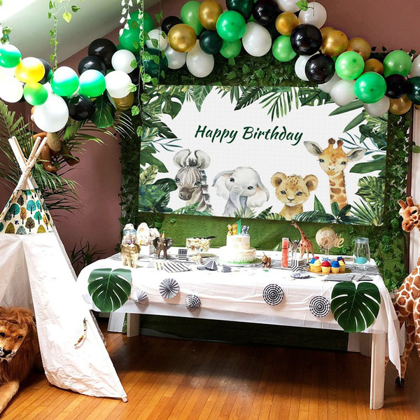 60*35.43inch Safari Animals Happy Birthday Backdrop Jungle Baby Shower ...