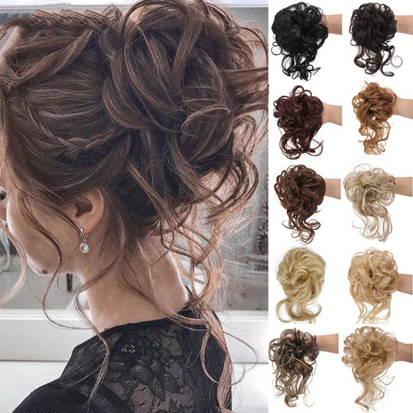 1Pc Synthetic Hair Bun Messy Curly Hair Band Elastic Scrunchy False ...