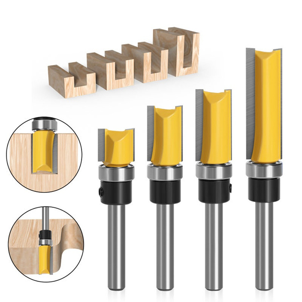 4PC 1/4inch 6mm Shank Template Trim Hinge Mortising Router Bit With ...