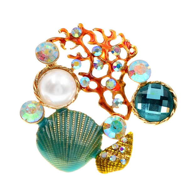 Vintage Shell Tree Brooches Large Rhinestone Pearl Broche Elegant ...
