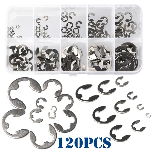 120 Pcs Stainless Steel E-Clip Snap Ring Assortment Kit Retaining ...