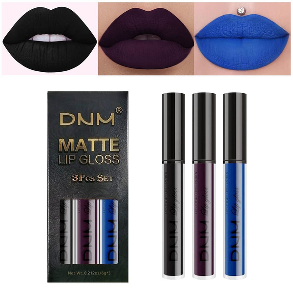 3P Dark Black Blue Purple Matte 24-hour Liquid Lipstick Sets,DNM Matte ...