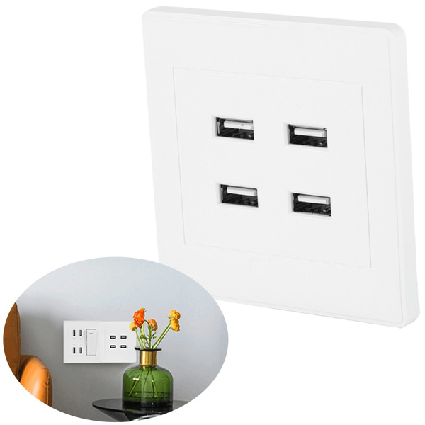 USB Wall Mounted Socket, 4 USB Port DC 5V Home Office Electric Wall ...