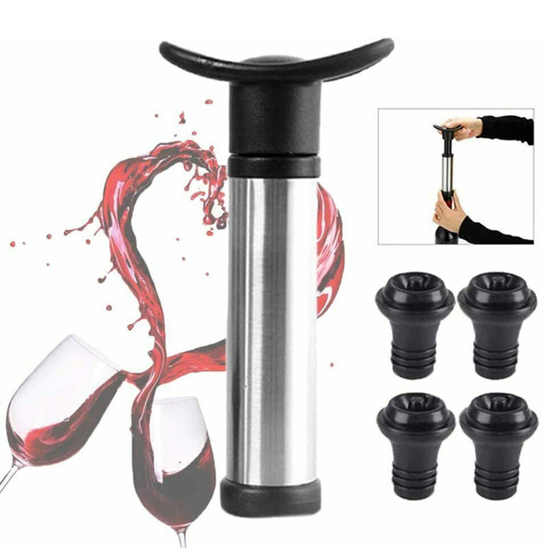 Vacu Vin Wine Saver Pump with 4 x Vacuum Bottle Stoppers Stainless ...