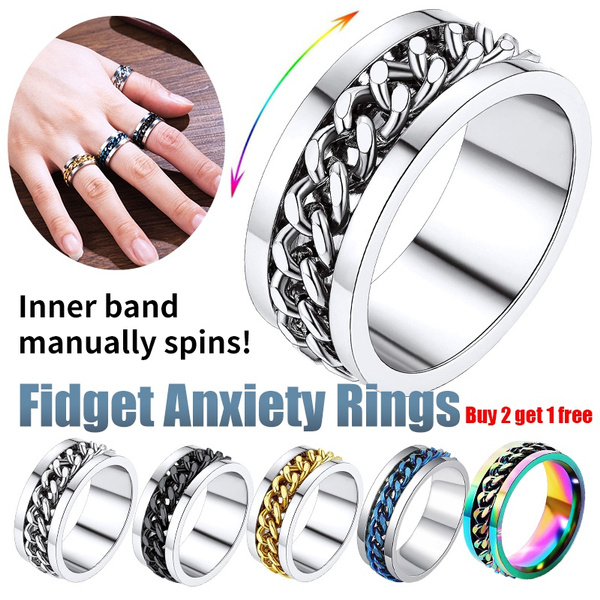 5 Colors Rotatable Fidget Rings for Anxiety Stainless Steel Spinner ...