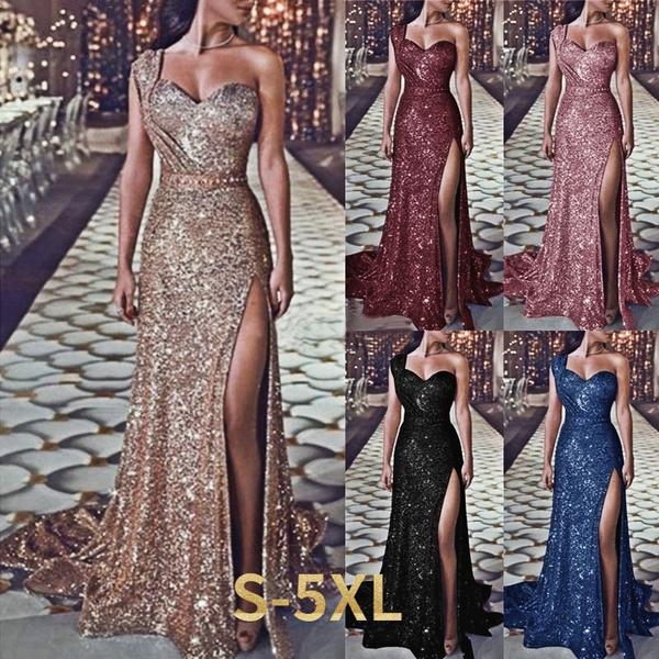 Sequin Formal Evening Dress Sexy Split Dress Women'sOne Shoulder ...