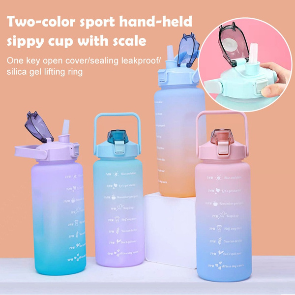 2L Large Capacity Water Bottle Straw Cup High Temperature Plastic Water Cup Time Scale Frosted ...