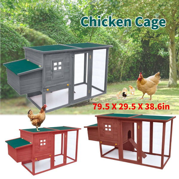79.5in Chicken Coop Outdoor Wooden Chicken Coop Multi-Level Hen House ...