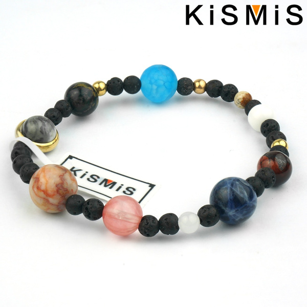 KISMIS 1PC/2Pcs Universe Galaxy Solar System Nine Planet Bead Bracelet Turquoise Beaded Couple ...