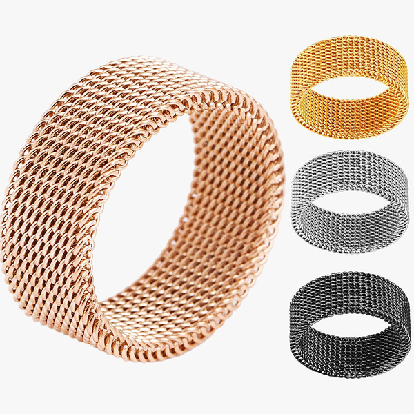 18k Gold Plated Mesh Ring Stainless steel Chunky Dome Rings Band for ...