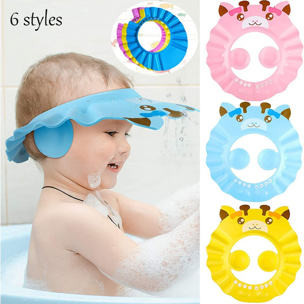 1pcs New Adjustable Baby Shower Cap Soft Cartoon Pattern Baby Shampoo ...