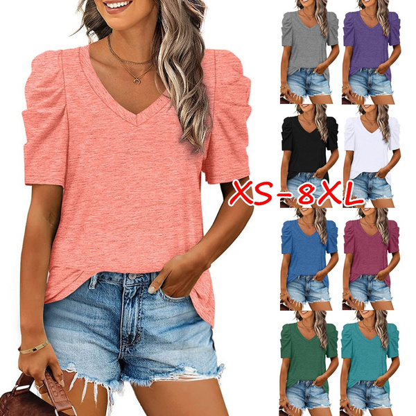 XS-8XL Plus Size Fashion Clothes Women's Casual Summer Tops Puff Short ...